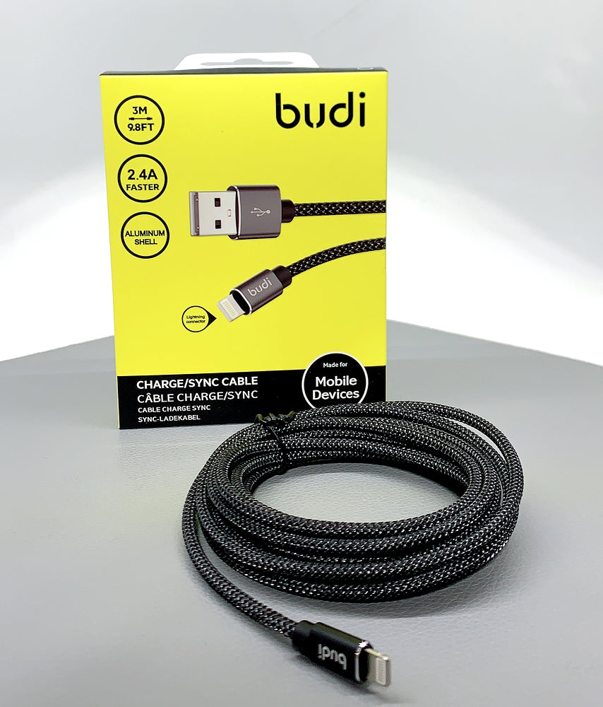 BUDI 3m LIGHTING CABLE - Black - Speedy Phone Repairs