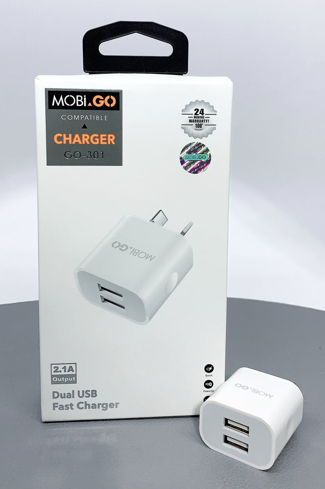 MOBI GO DUAL USB FAST HOME CHARGER _ WHITE - Speedy Phone Repairs